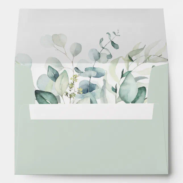 Elegant Green Foliage Pre-Printed Address 5x7 Envelope | Zazzle