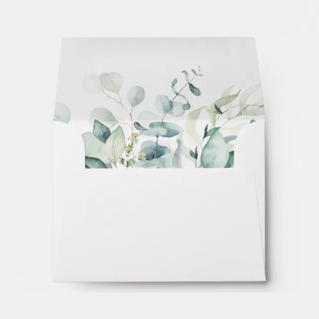 Elegant Green Foliage Pre-Printed Address RSVP Envelope | Zazzle