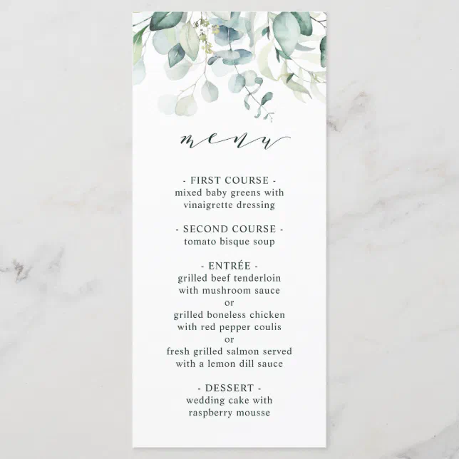 Elegant Green Foliage Wedding Menu | Zazzle