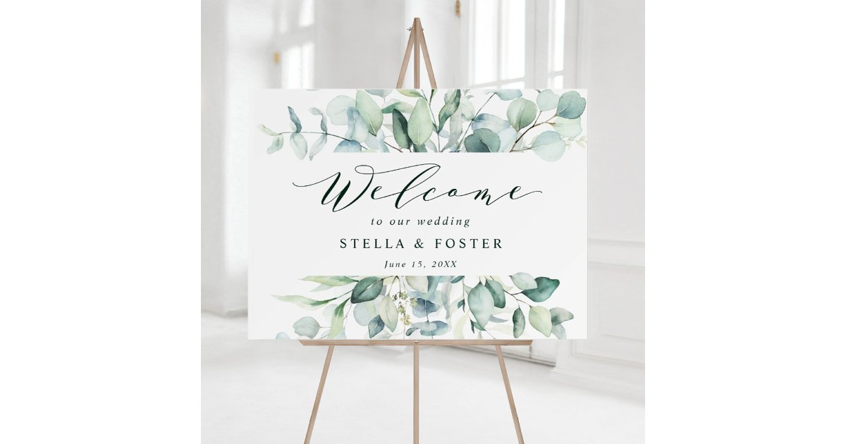 Elegant Green Foliage Wedding Welcome Foam Board | Zazzle