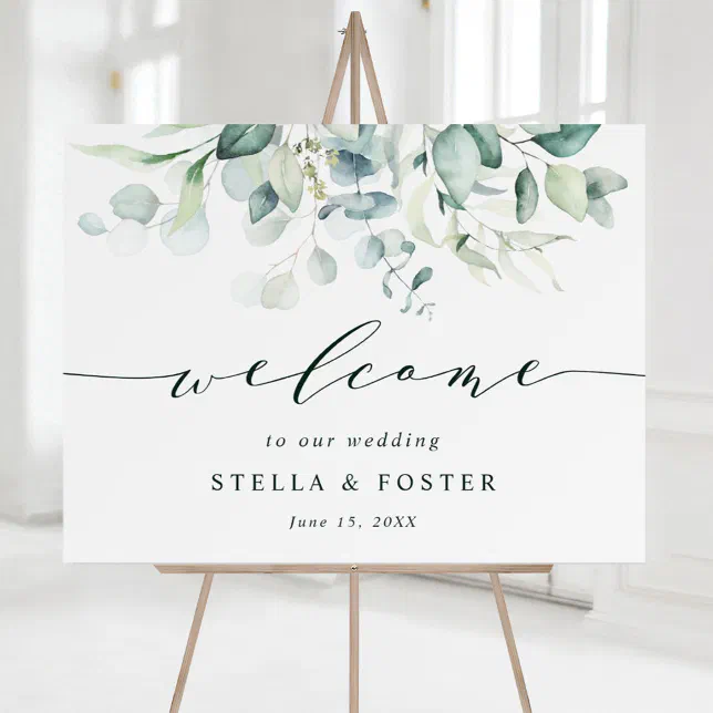 Elegant Green Foliage Wedding Welcome Foam Board | Zazzle