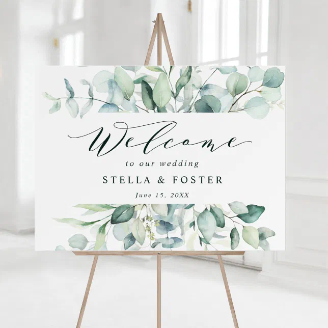 Elegant Green Foliage Wedding Welcome Foam Board | Zazzle