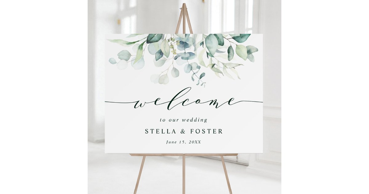 Elegant Green Foliage Wedding Welcome Foam Board | Zazzle