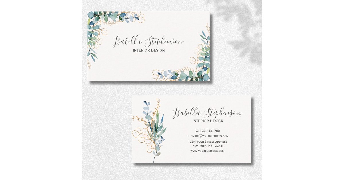 Elegant Green Gold Botanical Leaf Business Card | Zazzle