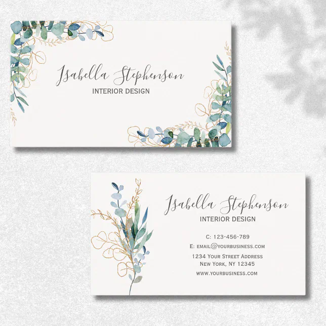 Elegant Green Gold Botanical Leaf Business Card | Zazzle