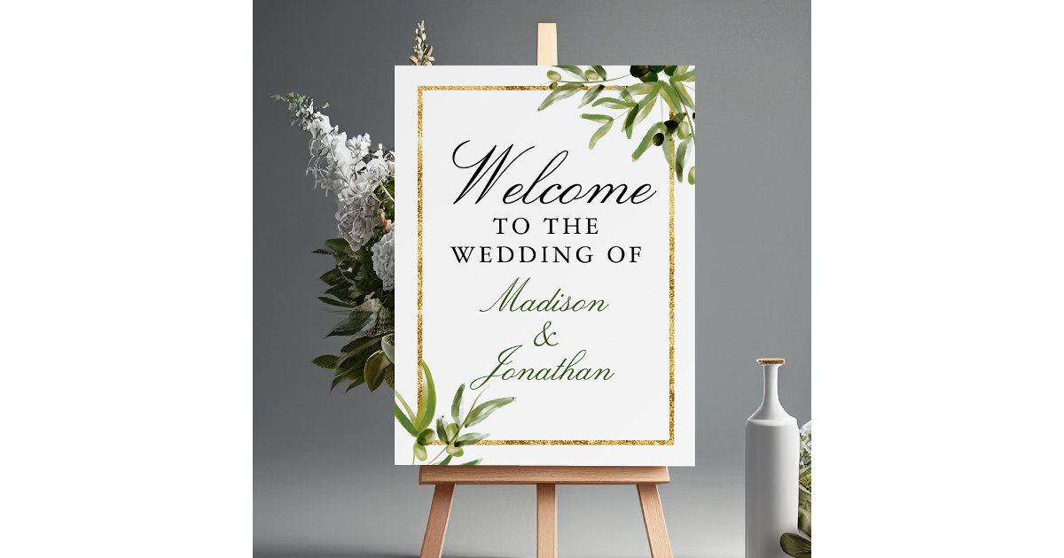 Elegant Green Gold Botanical Vine Wedding Welcome Foam Board | Zazzle