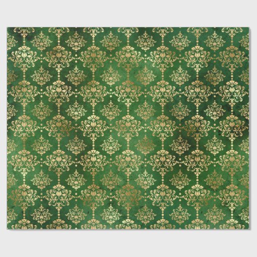 Elegant green & gold Christmas damask pattern Wrapping Paper | Zazzle