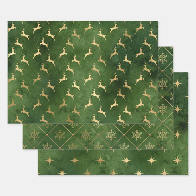 Elegant green & gold Christmas patterns Wrapping Paper Sheets | Zazzle