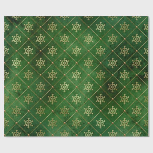 Elegant green & gold Christmas snowflake pattern Wrapping Paper | Zazzle
