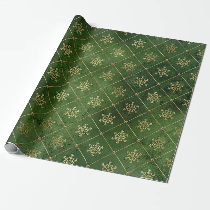 Elegant green & gold Christmas snowflake pattern Wrapping Paper | Zazzle