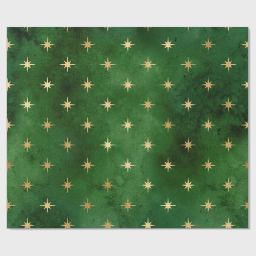 Elegant green & gold Christmas star pattern Wrapping Paper | Zazzle