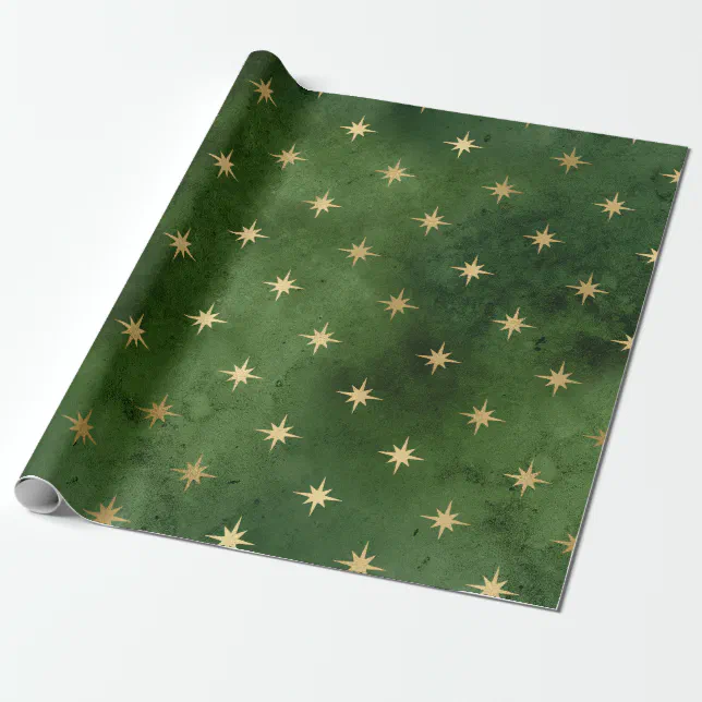Elegant green & gold Christmas star pattern Wrapping Paper | Zazzle