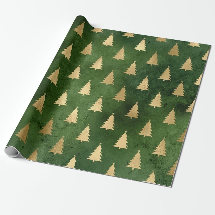 Elegant green & gold Christmas tree pattern Wrapping Paper | Zazzle