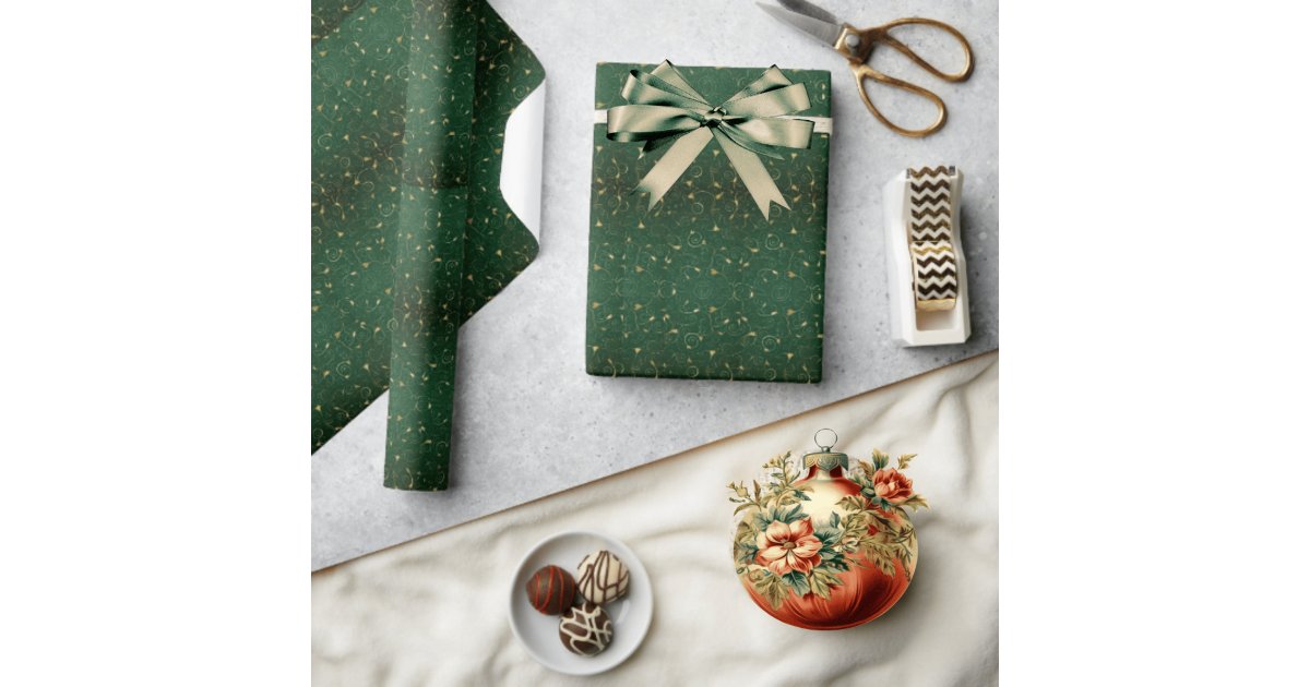 Elegant Green & Gold Christmas Wrapping Paper | Zazzle