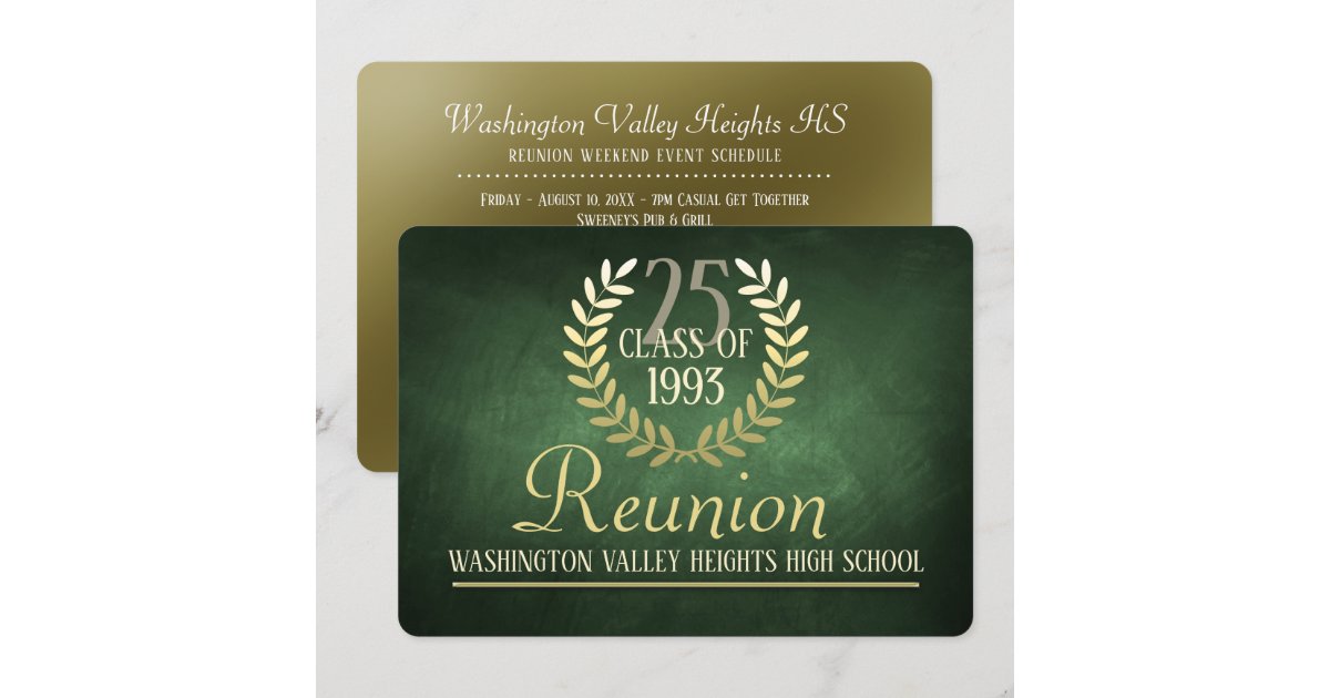 Elegant Green|Gold Class Reunion Invitation | Zazzle