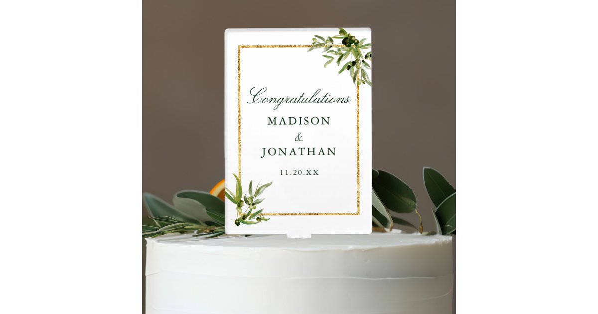 Elegant Green Gold Custom Botanical Wedding Cake Topper | Zazzle