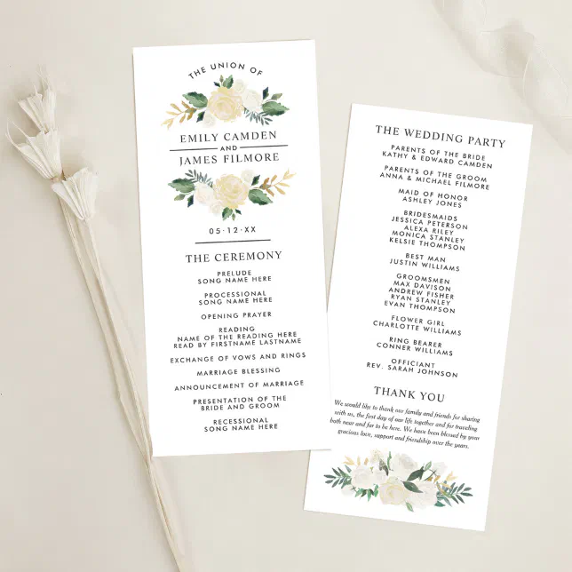 Elegant Green Gold Floral Greenery Wreath Wedding Program | Zazzle