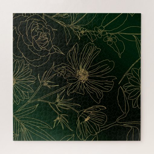 Elegant Green Gold Flowers Botanical Jigsaw Puzzle | Zazzle