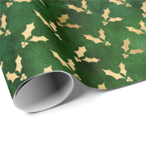 Elegant green gold foil cute mistletoe pattern wrapping paper | Zazzle