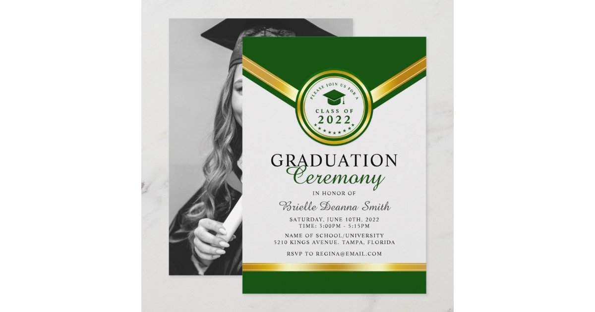 Elegant Green Gold Graduation Ceremony Invitation | Zazzle