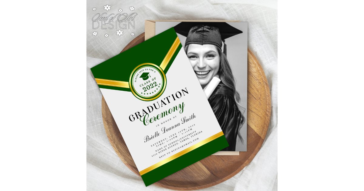 Elegant Green Gold Graduation Ceremony Invitation | Zazzle