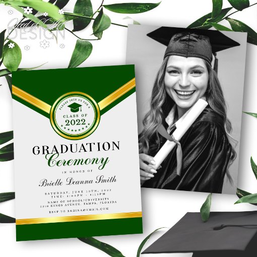 Elegant Green Gold Graduation Ceremony Invitation | Zazzle