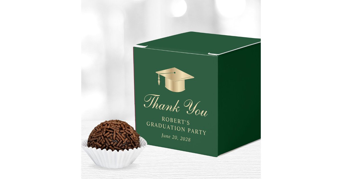 Elegant Green Gold Graduation Party Thank You Favor Boxes | Zazzle