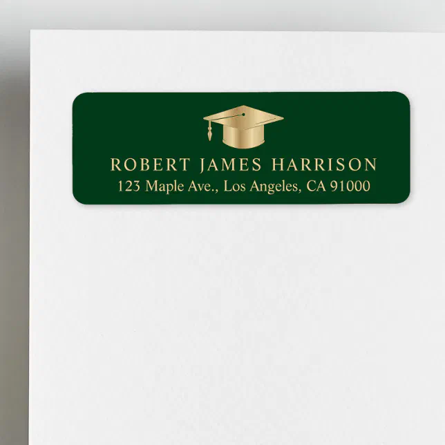 Elegant Green Gold Graduation Return Address Label | Zazzle