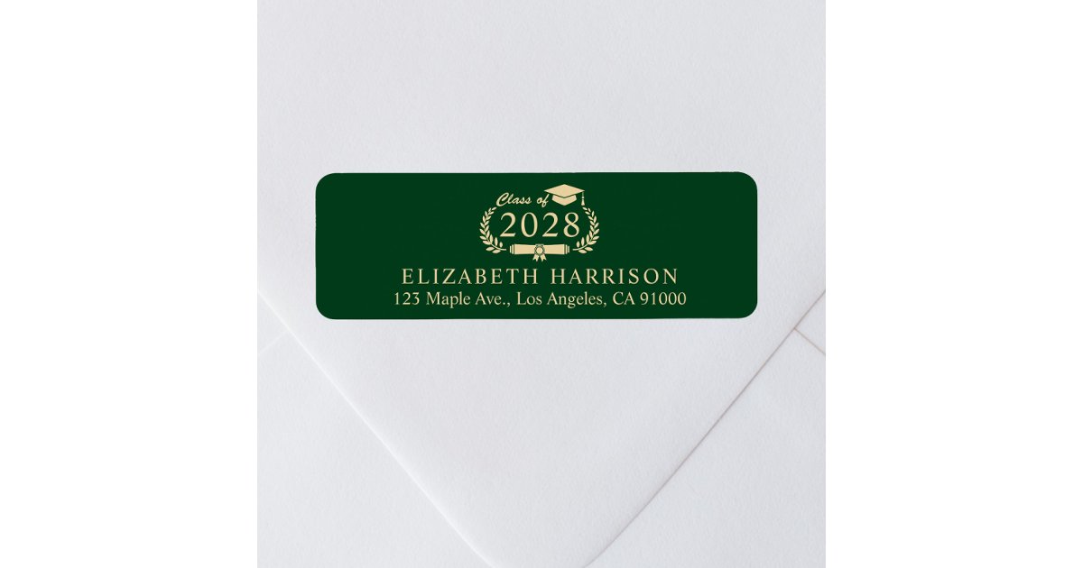 Elegant Green Gold Graduation Return Address Label | Zazzle