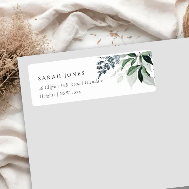 Elegant Green Gold Greenery Frame Address Label | Zazzle