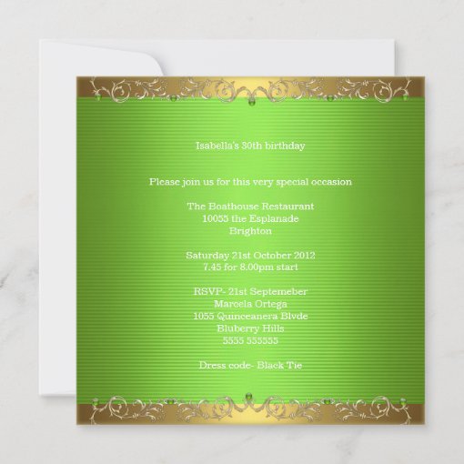 Elegant Green & Gold Jewel Birthday Event Invitation | Zazzle