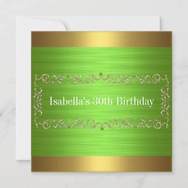 Elegant Green & Gold Jewel Birthday Event Invitation | Zazzle