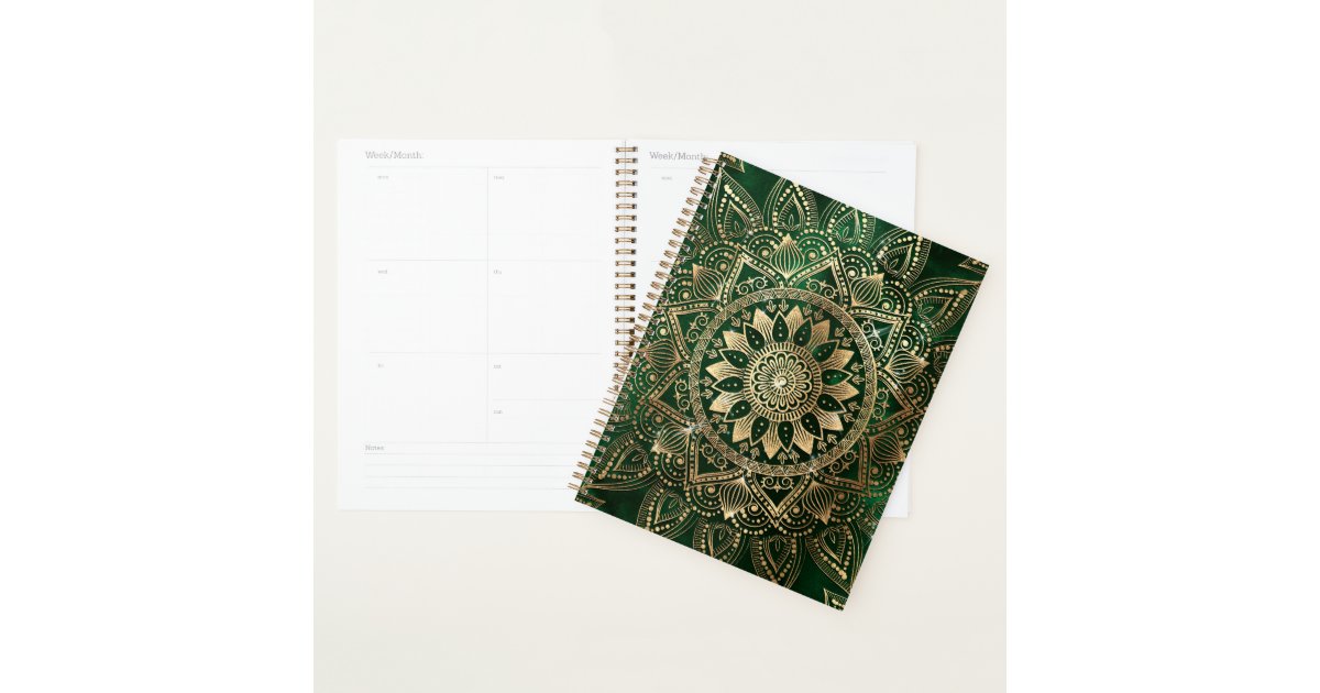 Elegant Green Gold Mandala Planner | Zazzle