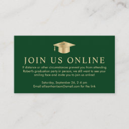 Elegant Green Gold Online Graduation Party Enclosure Card | Zazzle
