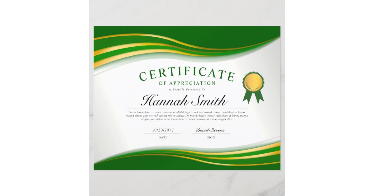 Elegant Green Gold Professional Certificate Award | Zazzle