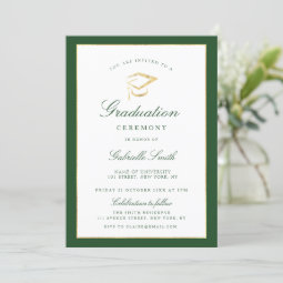 Elegant green graduation ceremony invitation | Zazzle