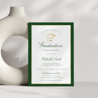 Elegant green graduation ceremony invitation | Zazzle