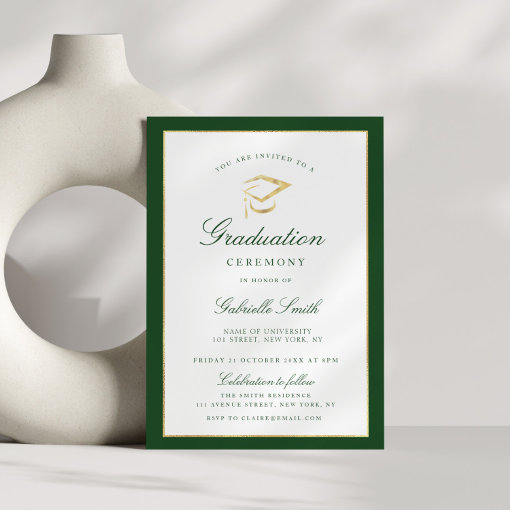 Elegant green graduation ceremony invitation | Zazzle