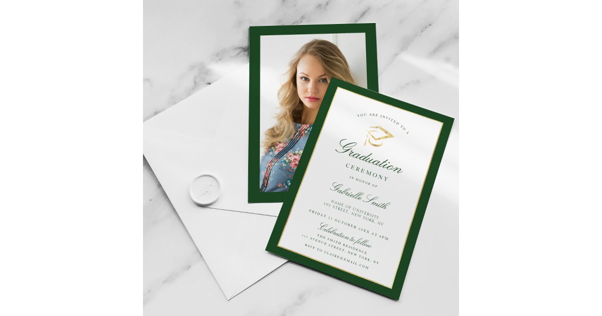 Elegant green graduation ceremony invitation | Zazzle