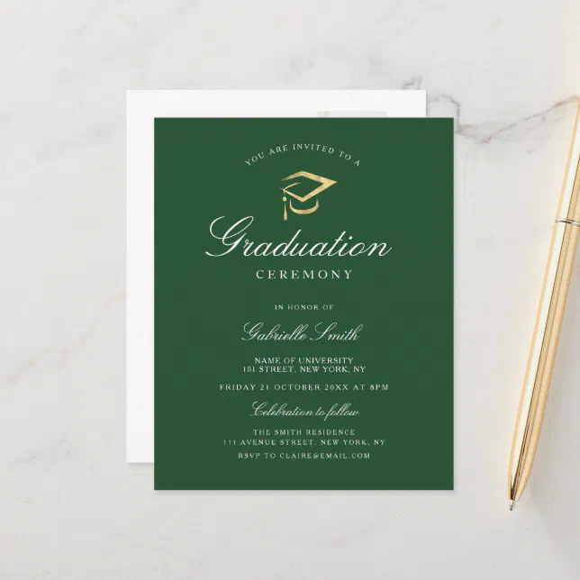Elegant green graduation ceremony invitation | Zazzle
