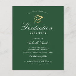 Elegant green graduation ceremony invitation | Zazzle