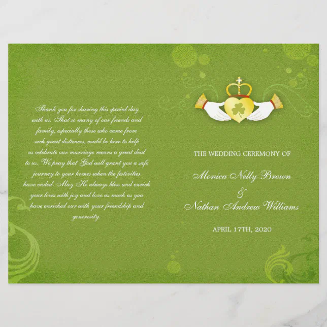 Elegant Green Irish Bi Fold Wedding Programs | Zazzle