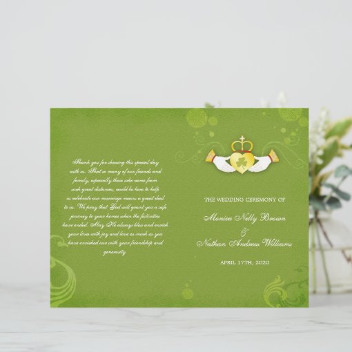 Elegant Green Irish Bi Fold Wedding Programs | Zazzle