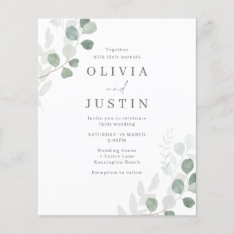 Elegant Green Leaf On A Budget Wedding Invitation | Zazzle