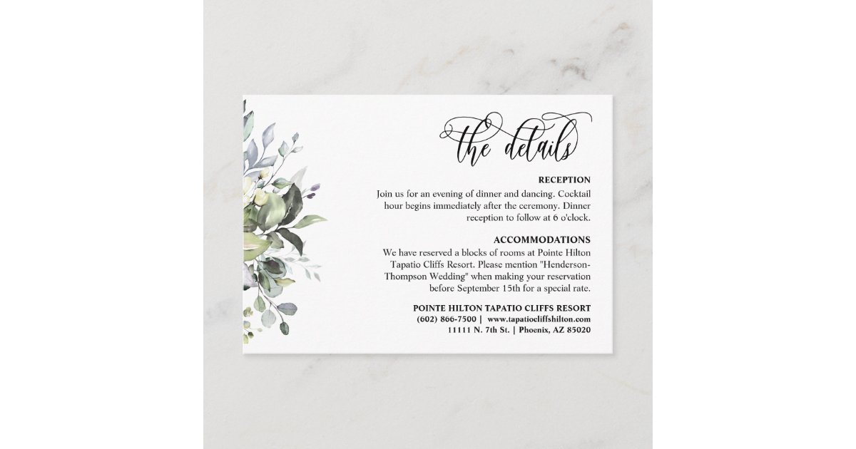Elegant Green Leaves QR Code Details Card 5"x3.5" | Zazzle