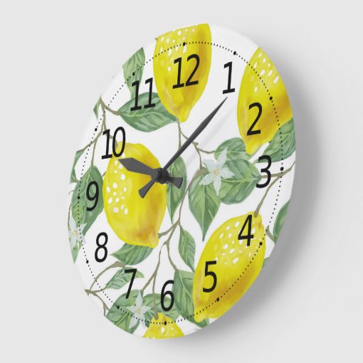 Elegant Green Leaves & Yellow Lemons | Wall Clock | Zazzle