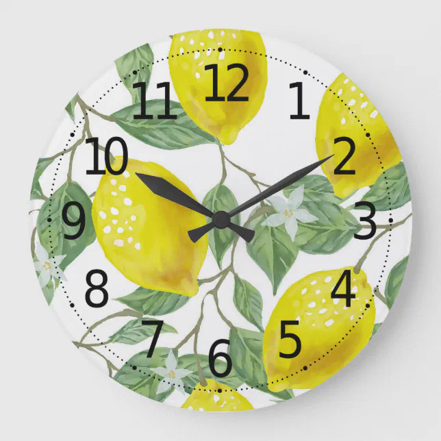 Elegant Green Leaves & Yellow Lemons | Wall Clock | Zazzle