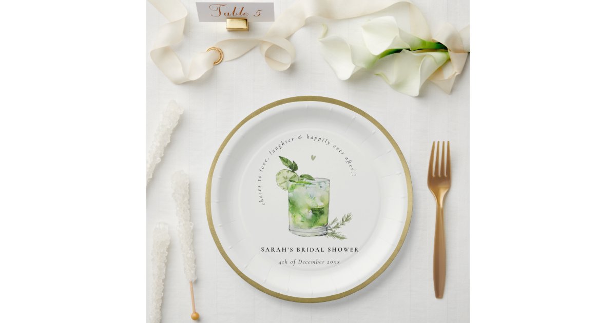 Elegant Green Margarita Cocktail Bridal Shower Paper Plates | Zazzle