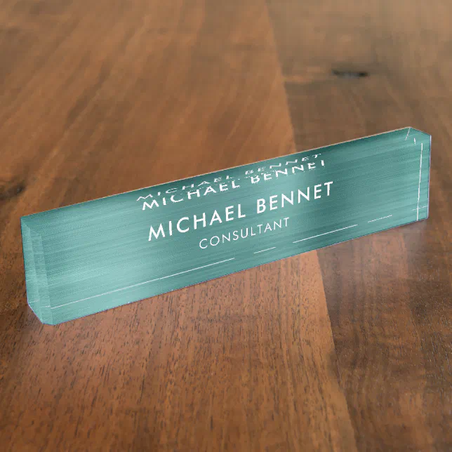 Elegant Green Metallic Professional Business Desk Name Plate | Zazzle