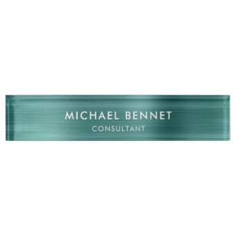 Elegant Green Metallic Professional Business Desk Name Plate | Zazzle
